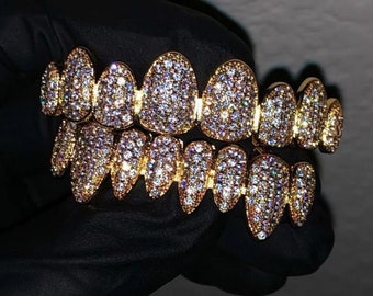 Custom 10k 14k Silver White Gold Diamond Teeth Grillz Dust Cut Slugs ...