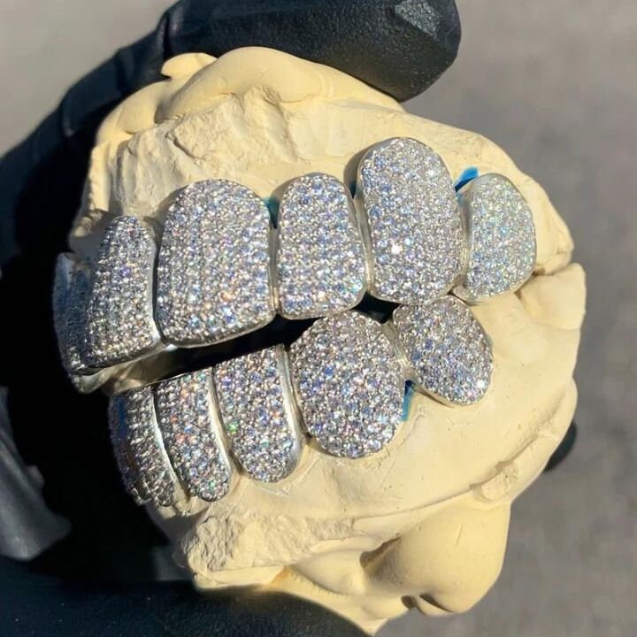 Custom 10k 14k Silver White Gold Diamond Teeth Grillz Dust Cut Slugs ...