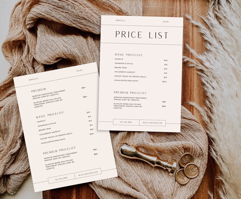 2 Pages Price List Template | DIY Small Business Printable Pricing ...