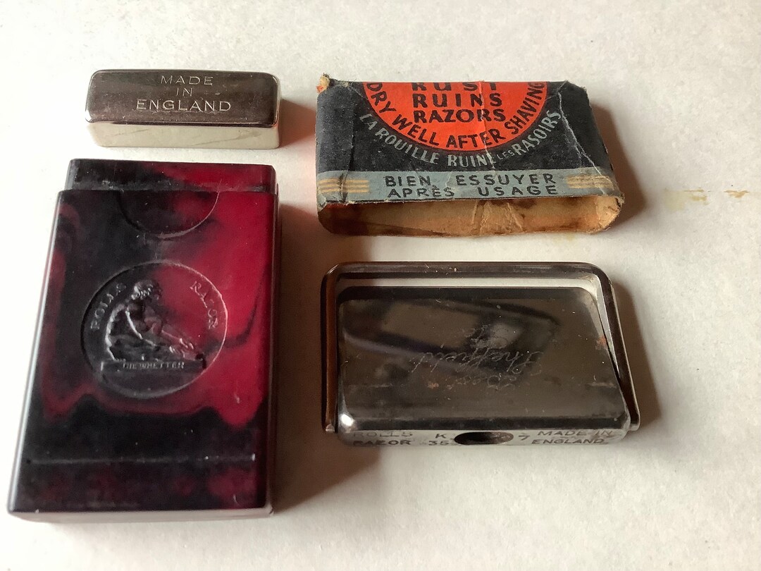 Vintage Rolls Razor Blade in Bakelite and Chrome Case Burgundy Black ...