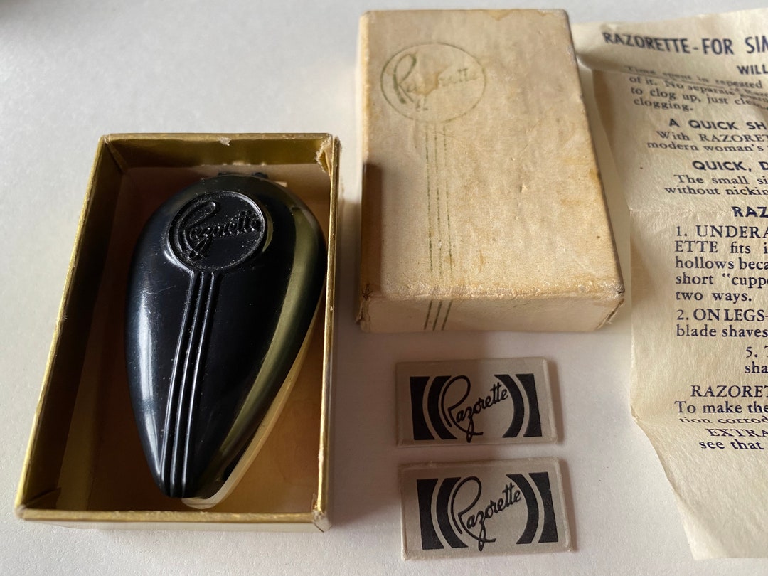 Vintage Ladies Miniature Safety Razor razorette Black and White Blades ...