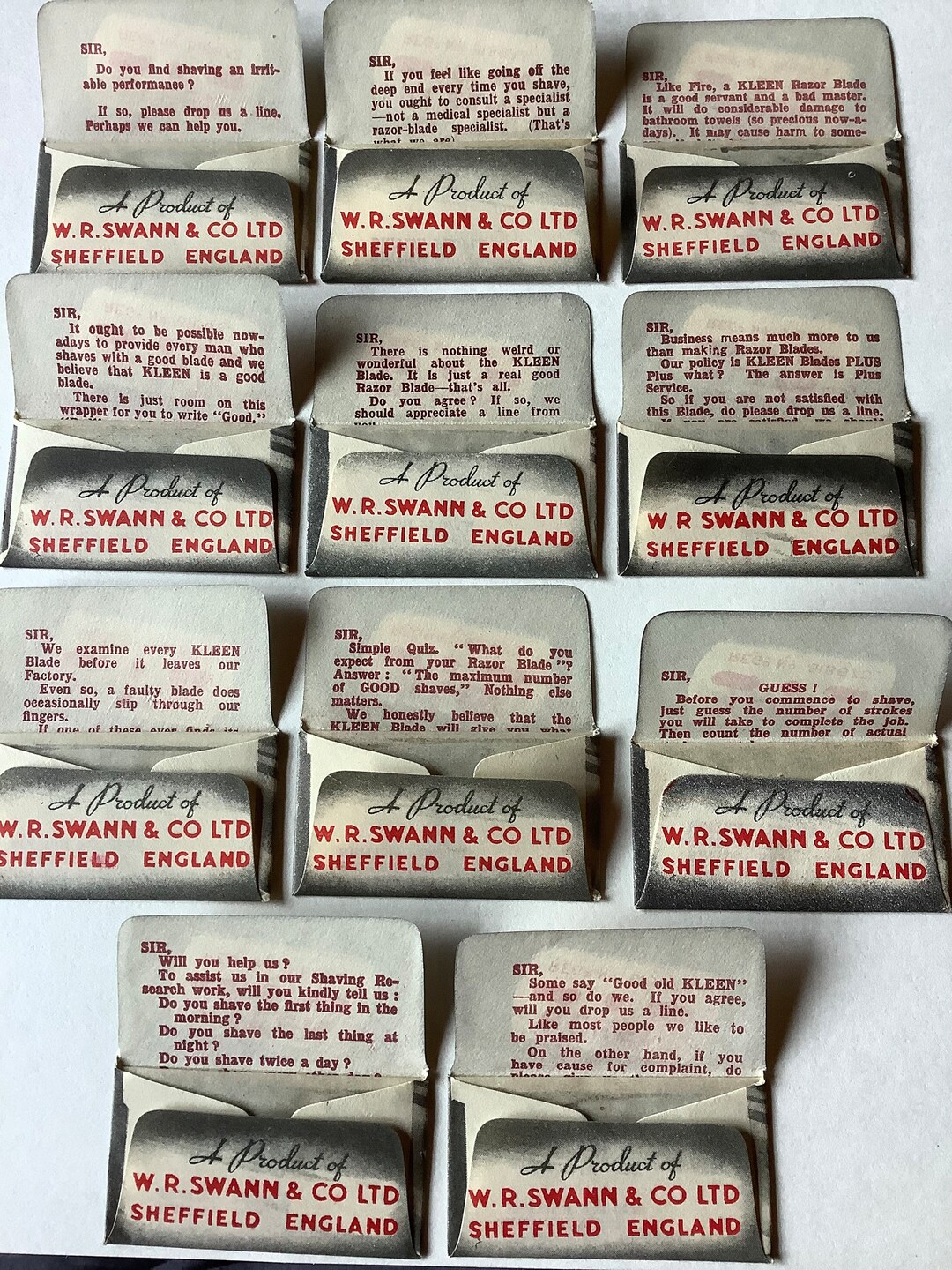Vintage Razor Blades & Wrappers '11 Different 'kleen' WR Swann All With ...