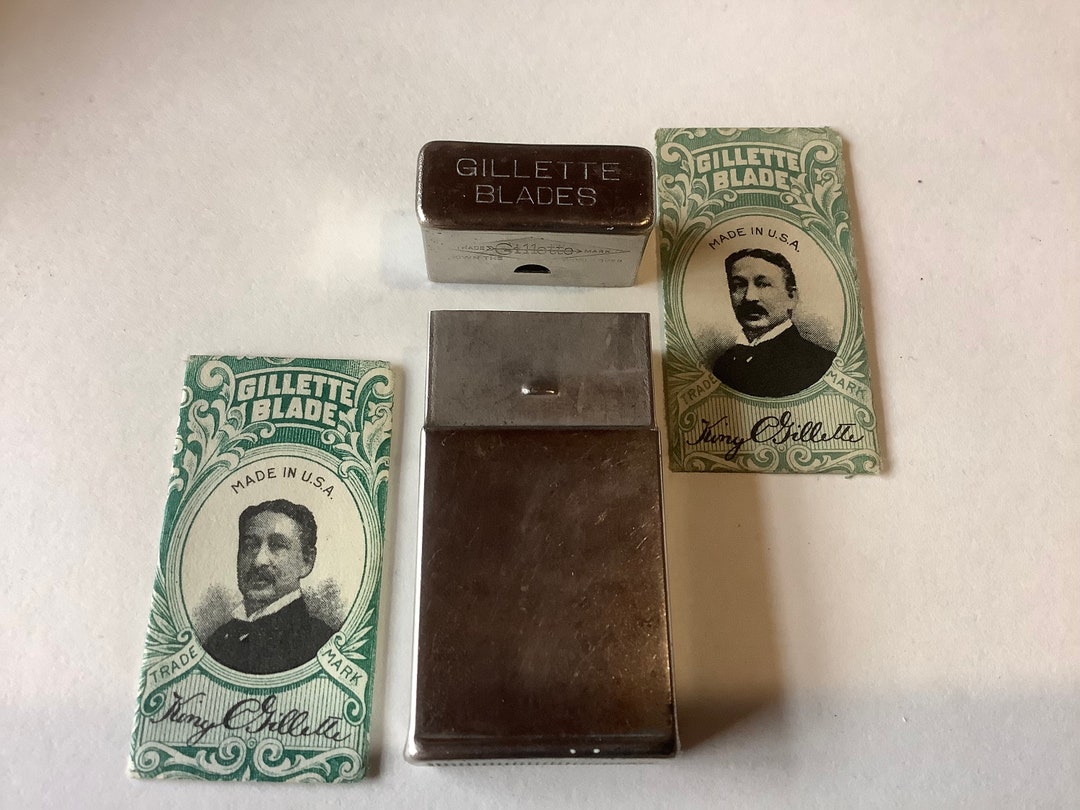 1920's Gillette Razor Blade Holder/matchstriker & 2 King Green Gillette ...