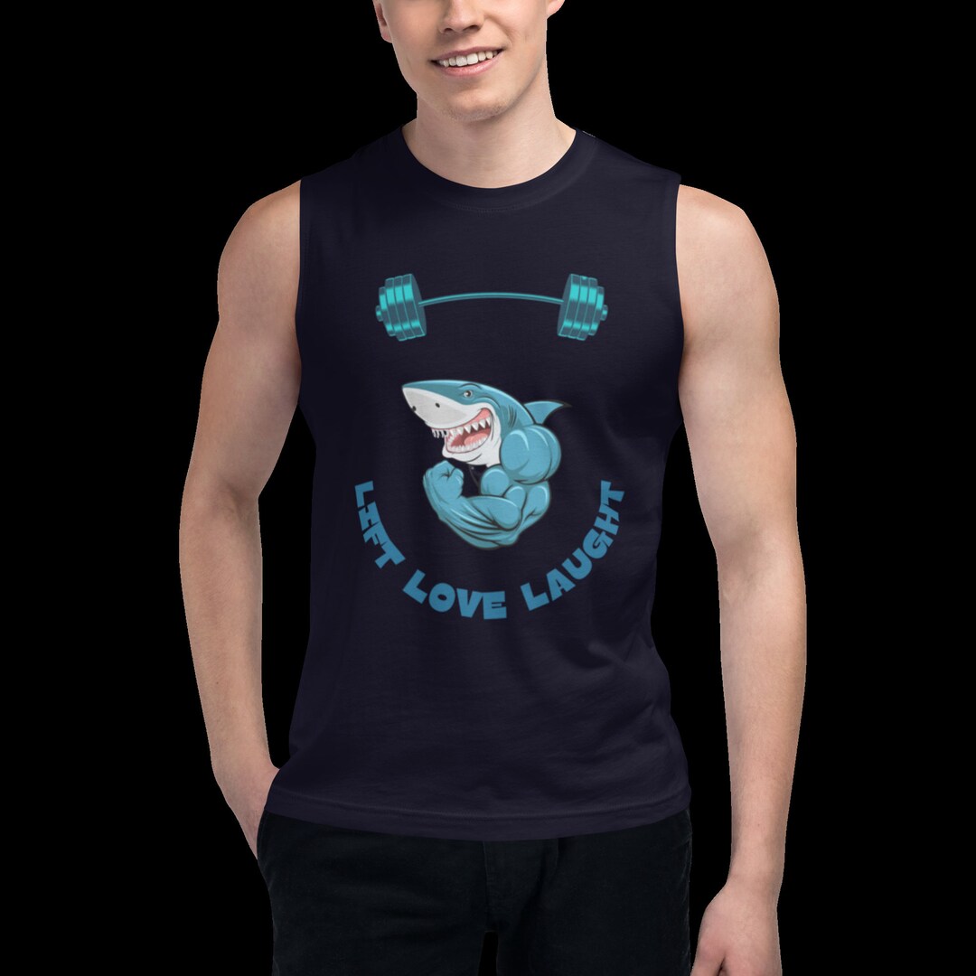 Unisex Shark Bodybuilder Tank Top | Motivational Fitness Sleeveless T ...