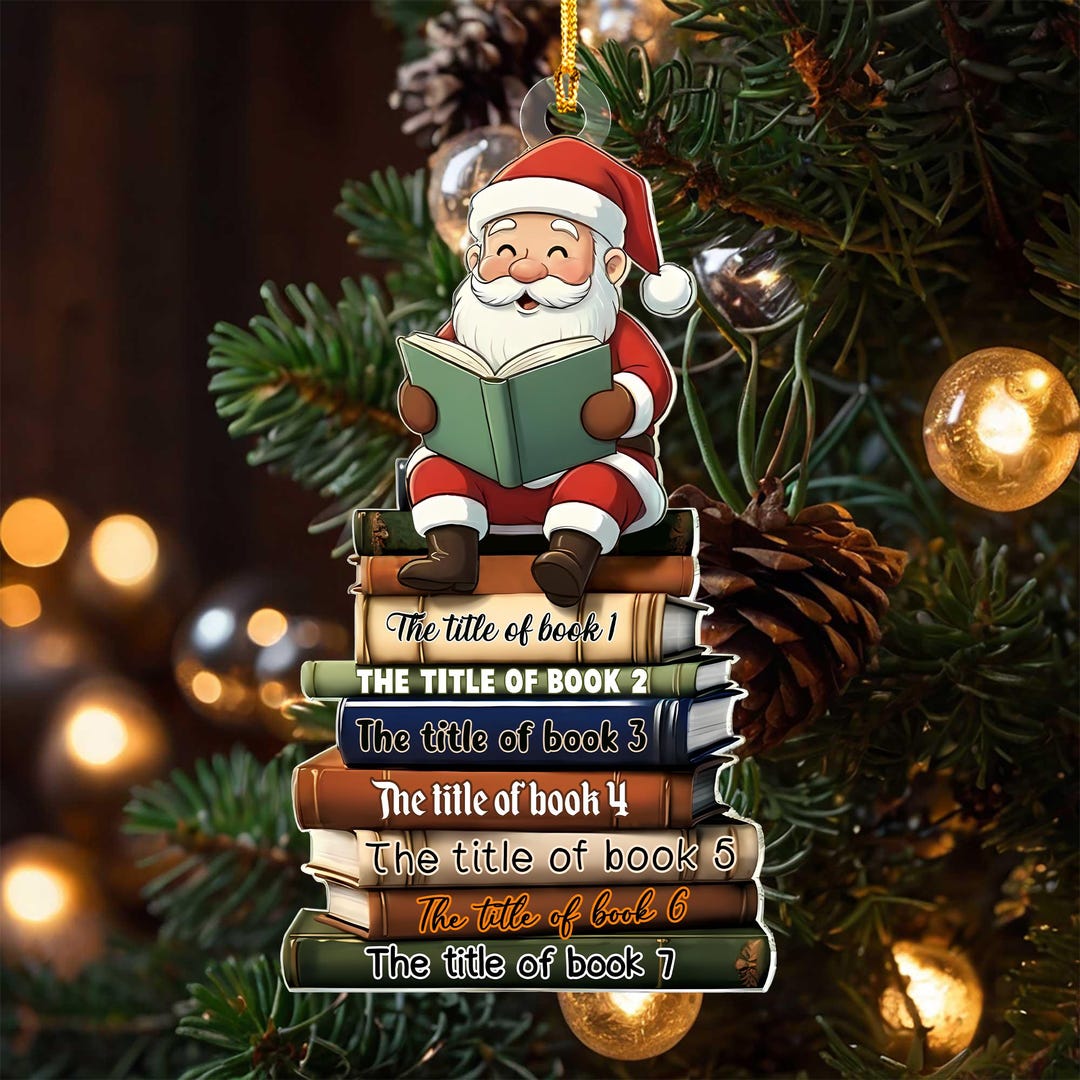 Personalized Reader Santa Ornament 2025, Custom Book Stack Christmas ...