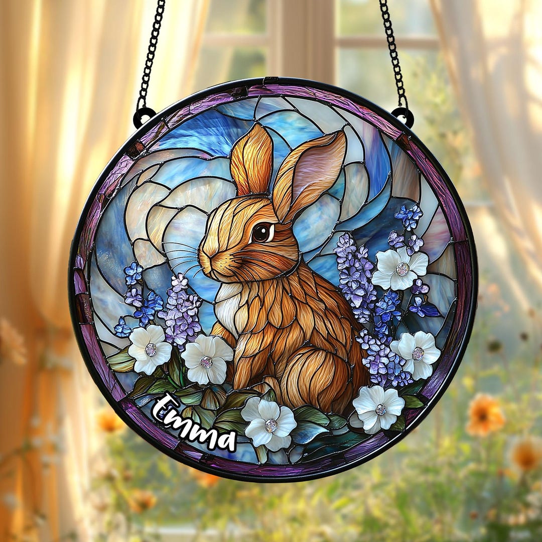 Rabbit Glass Suncatcher Acrylic Ornament Easter Suncatcher Rabbit Art ...
