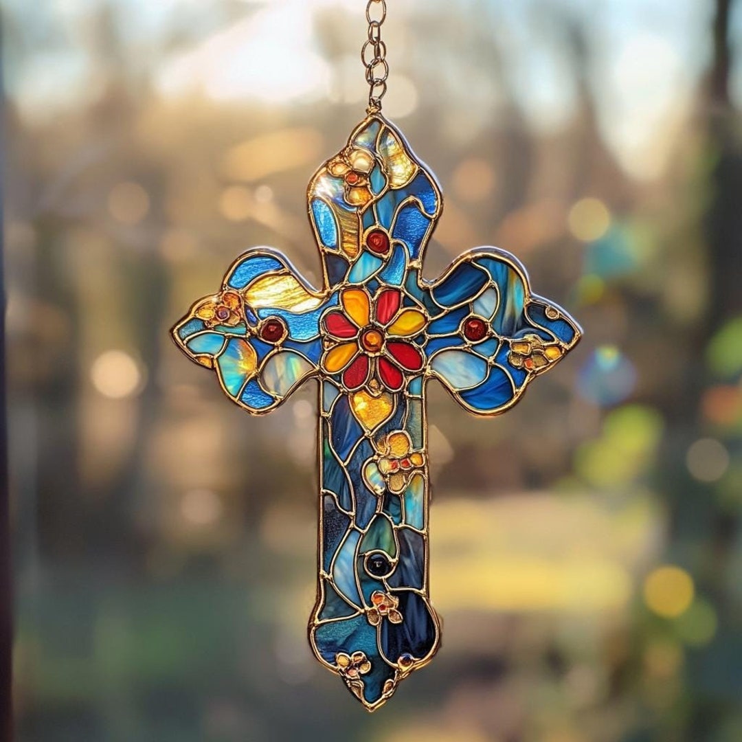 Cross Ornament Acrylic Catholic Gift Christian Window Hanging ...