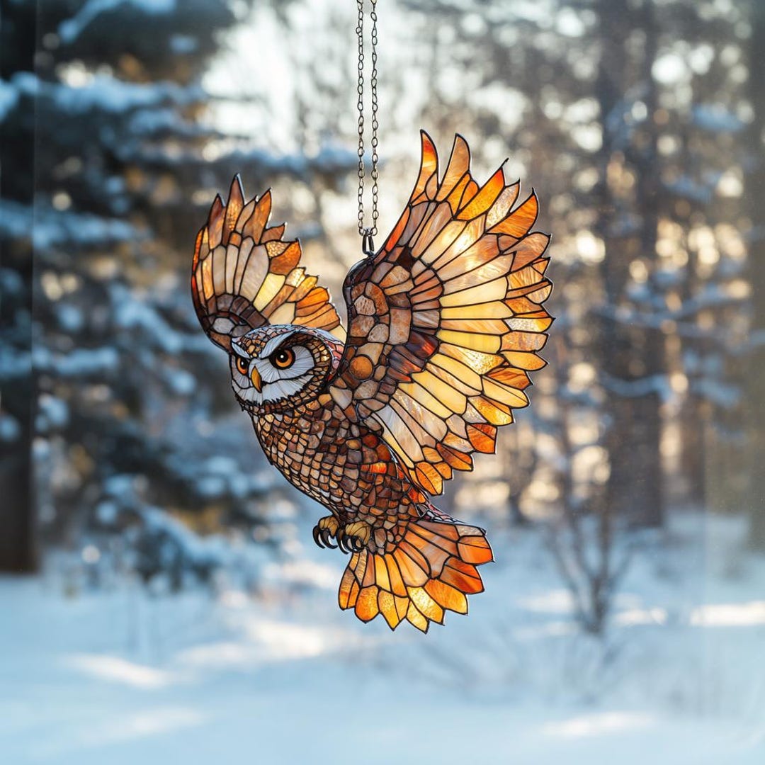 Flying Owl Acrylic Ornament Window Hanging Gothic Owl Halloween Decor ...