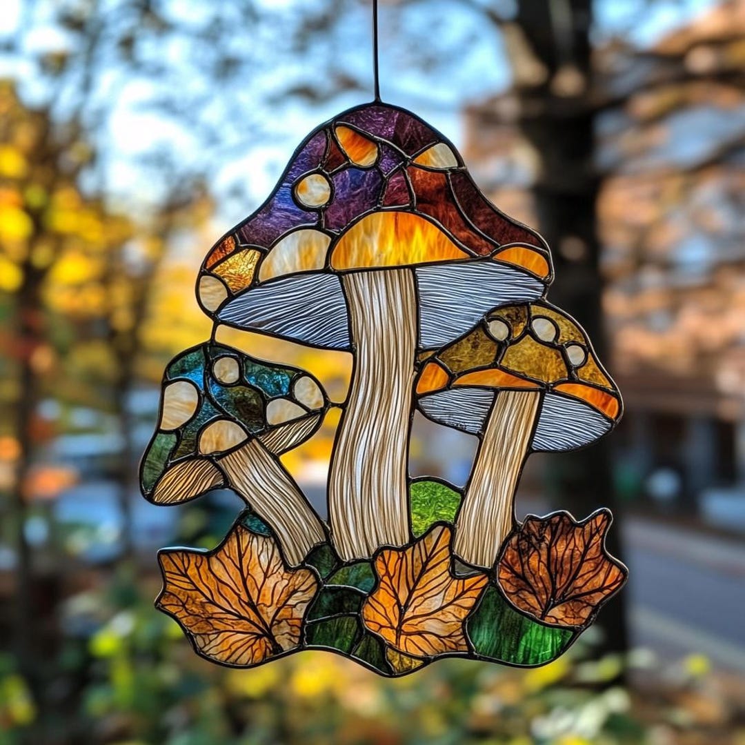 Faux Stained Glass Mushroom Suncatcher Mushroom Window Hangings for ...