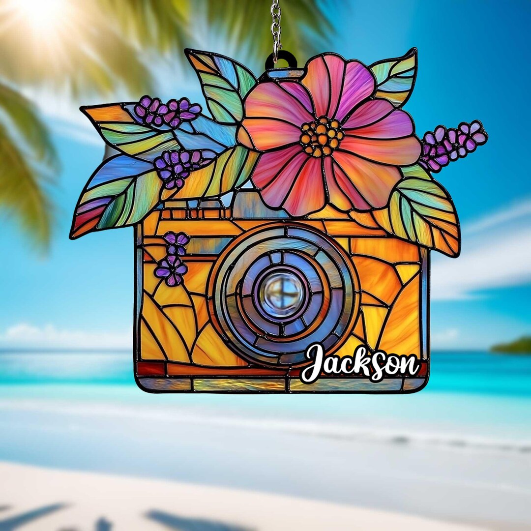 Summer Camera Faux Stained Glass Suncatcher, Acrylic Camera Hanging ...
