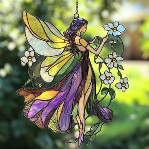 2D Fairies Flower Acrylic Window Hanging, Acrylic Wall Art, Fairies ...