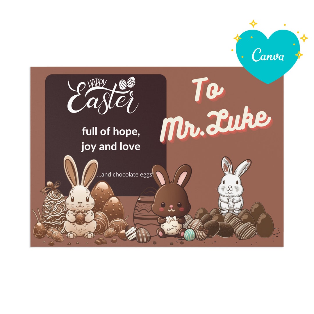 Editable Easter Greeting Card Template, Cute Bunny Chocolate, Editable ...