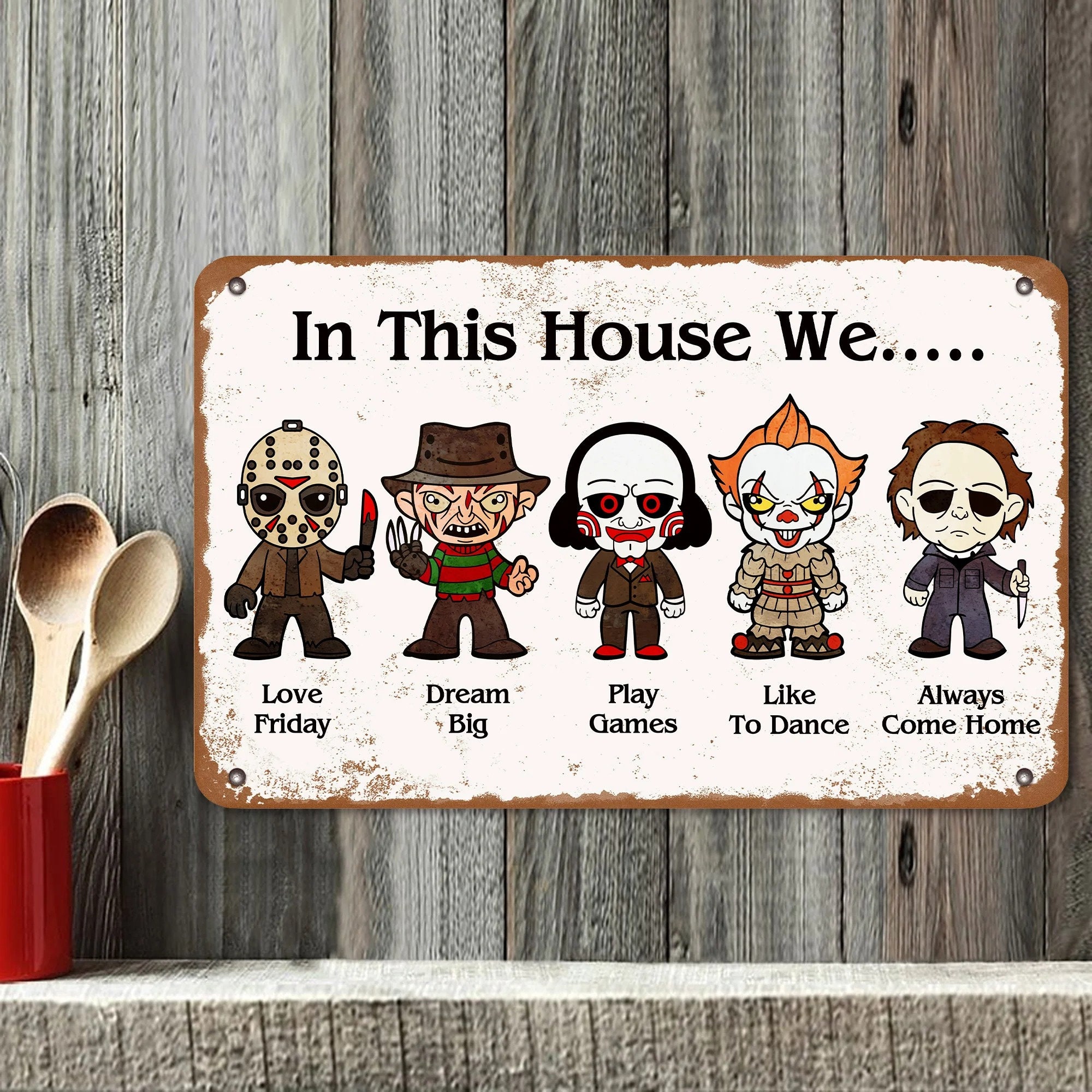 In This House We Personalized Horror Characters Metal Tin Sign, Horror ...