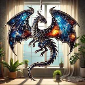 Blue Dragon Galaxy Ornament Acrylic Window Hanging Decor Halloween Gift ...