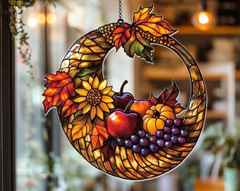 Stained Glass Cornucopia Suncatcher - Etsy