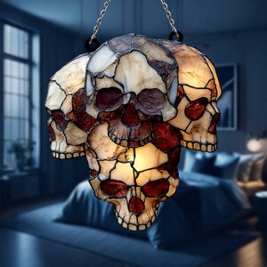 Gothic Skull Cluster Acrylic Suncatcher – Faux Stained Glass Halloween ...