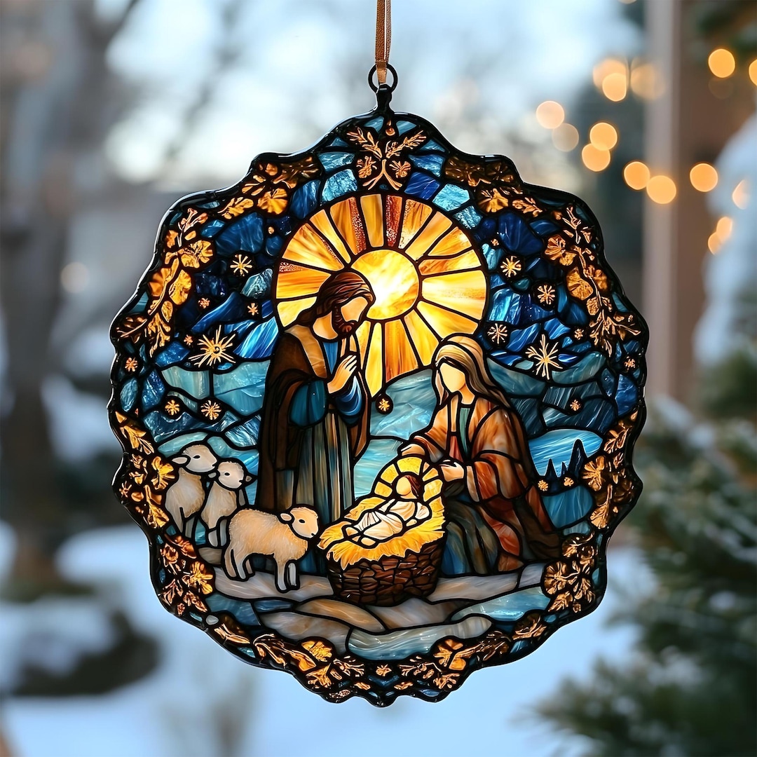 Nativity Catholic Ornament Nativity Religious Acrylic Window Hanging ...