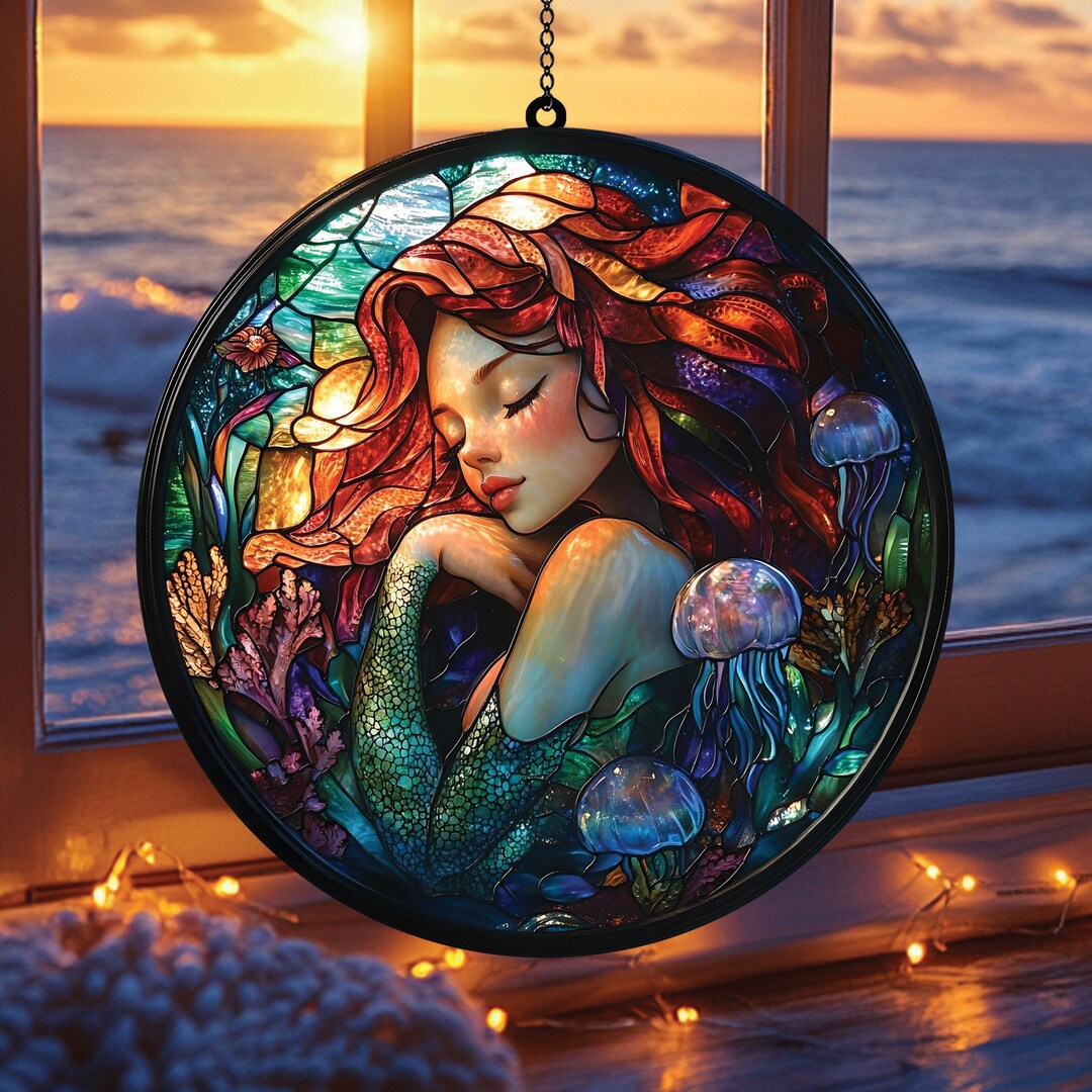 Mermaid Glass Window Hanging Siren Lightcatcher Under the Sea Window ...