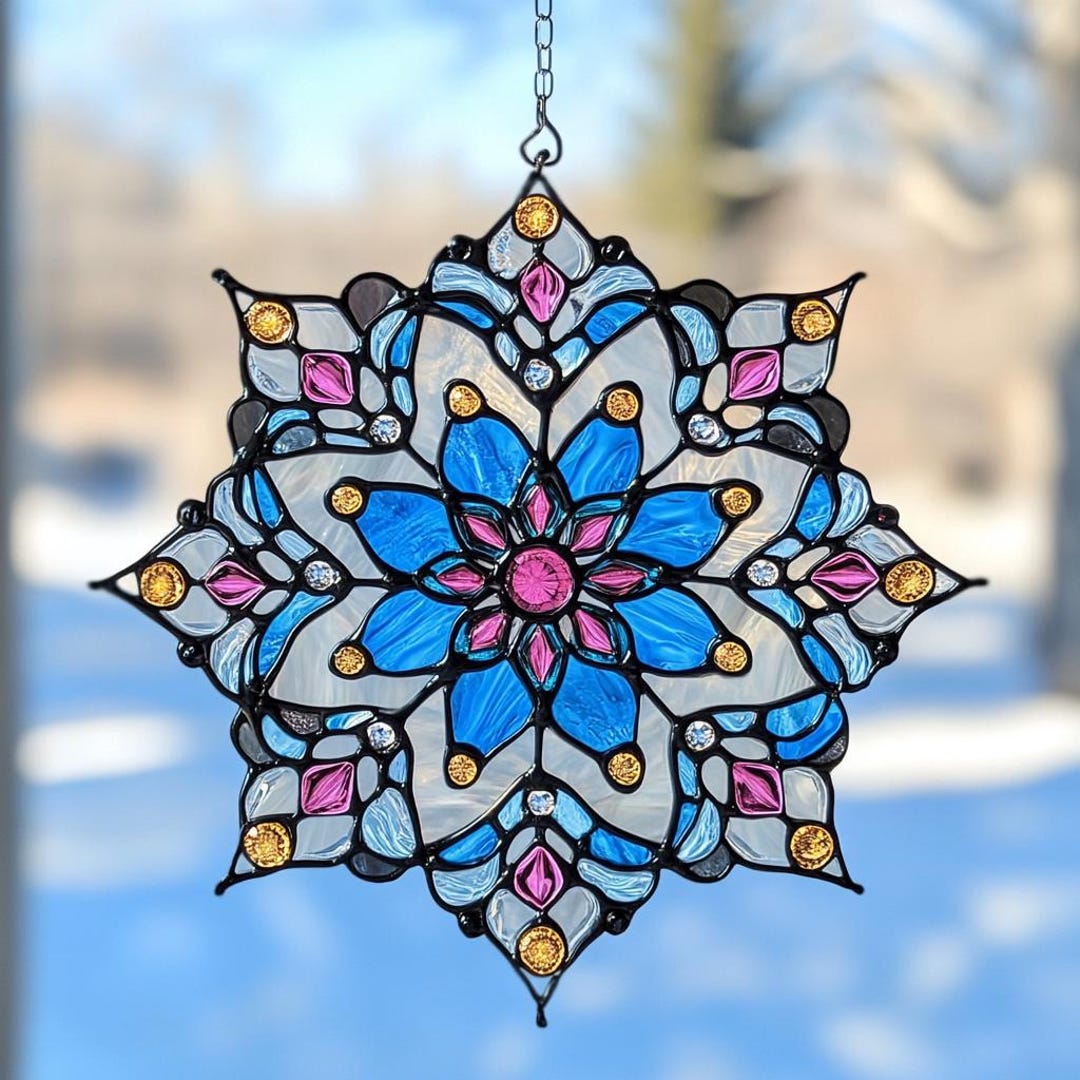 Winter Snowflake Suncatcher Acrylic Window Hanging Blue Snowflake ...
