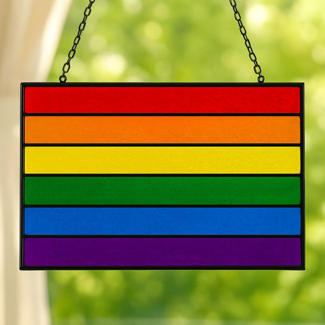Rainbow Flag Acrylic Suncatcher, Faux Stained Glass LGBTQ Pride Month ...