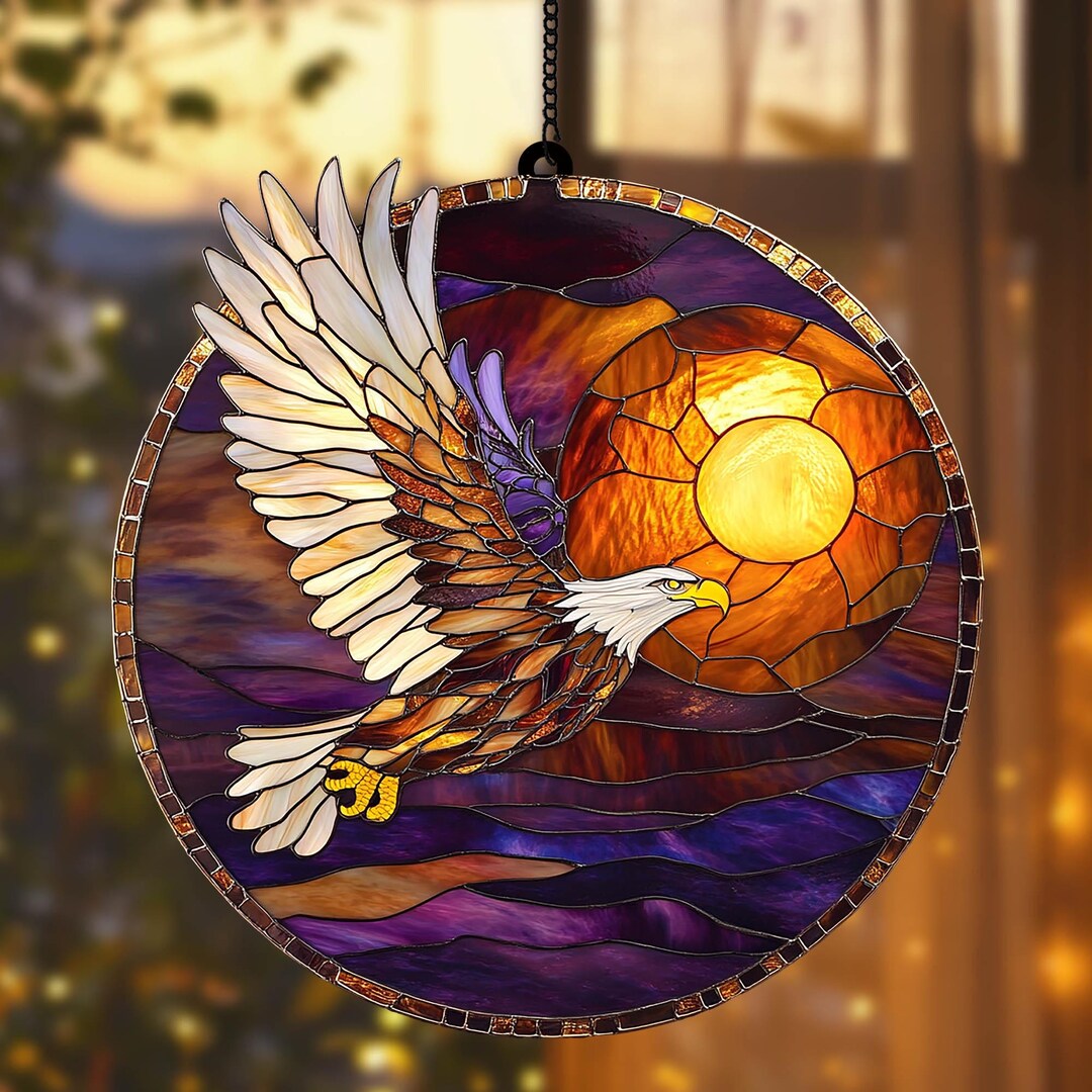 Bald Eagle Faux Stained Glass Suncatcher, Acrylic Eagle Window Hanging ...
