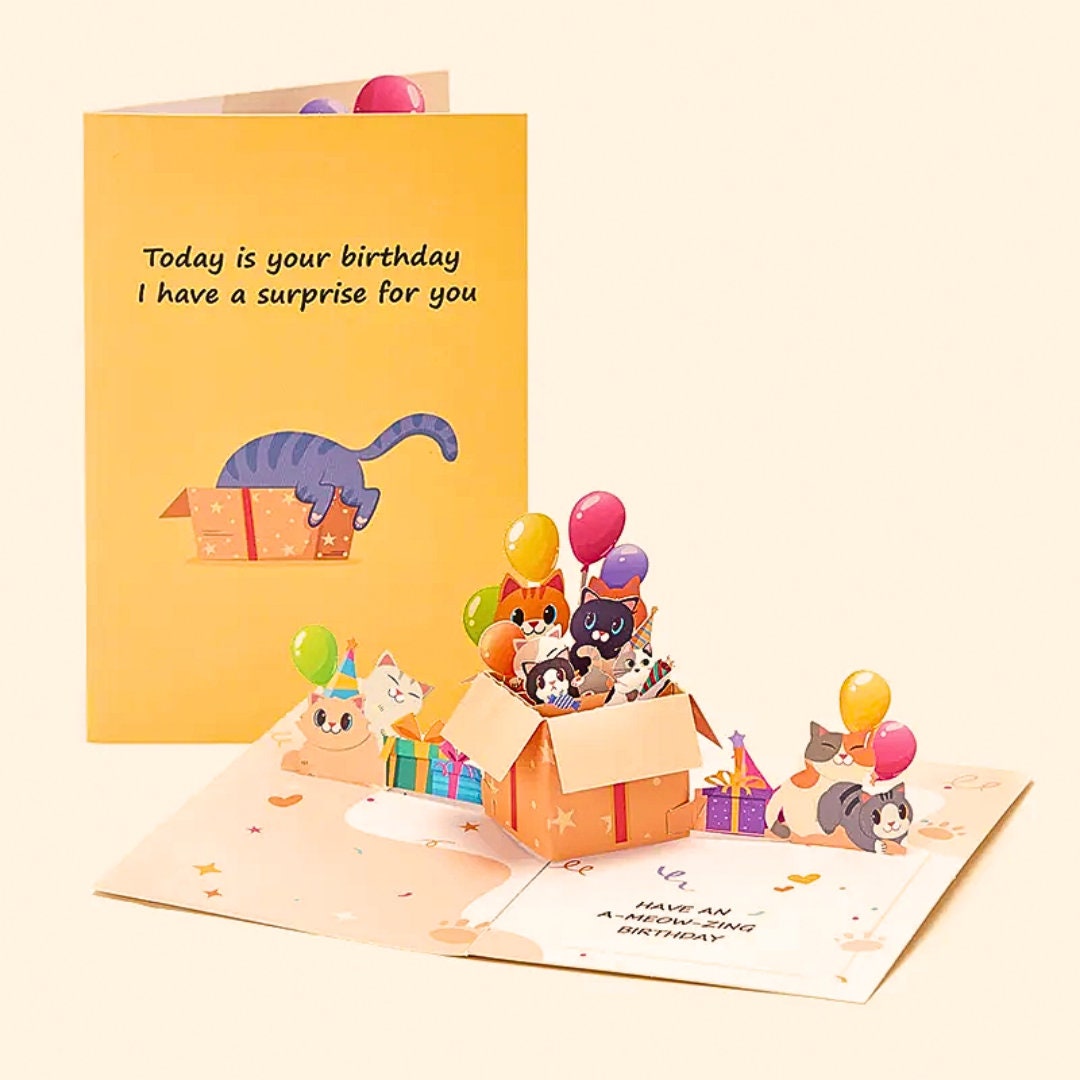 Pop up Cat, Cute Cat Pop up Card, 3D Card, Cat Birthday Card, Gift for ...