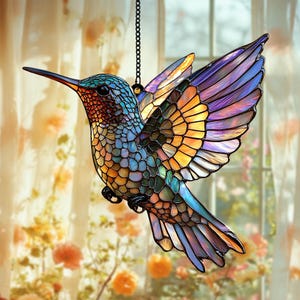 Hummingbird Flower Window Hanging Acrylic Ornament Hummingbirds and ...