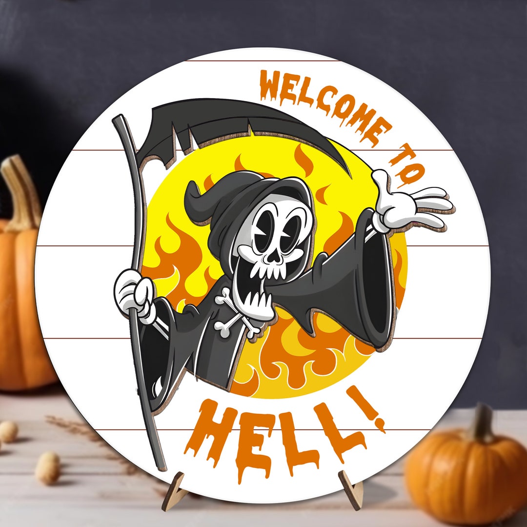 Welcome to Hell Door Wooden Welcome Sign, Horror Welcome Sign for Front ...