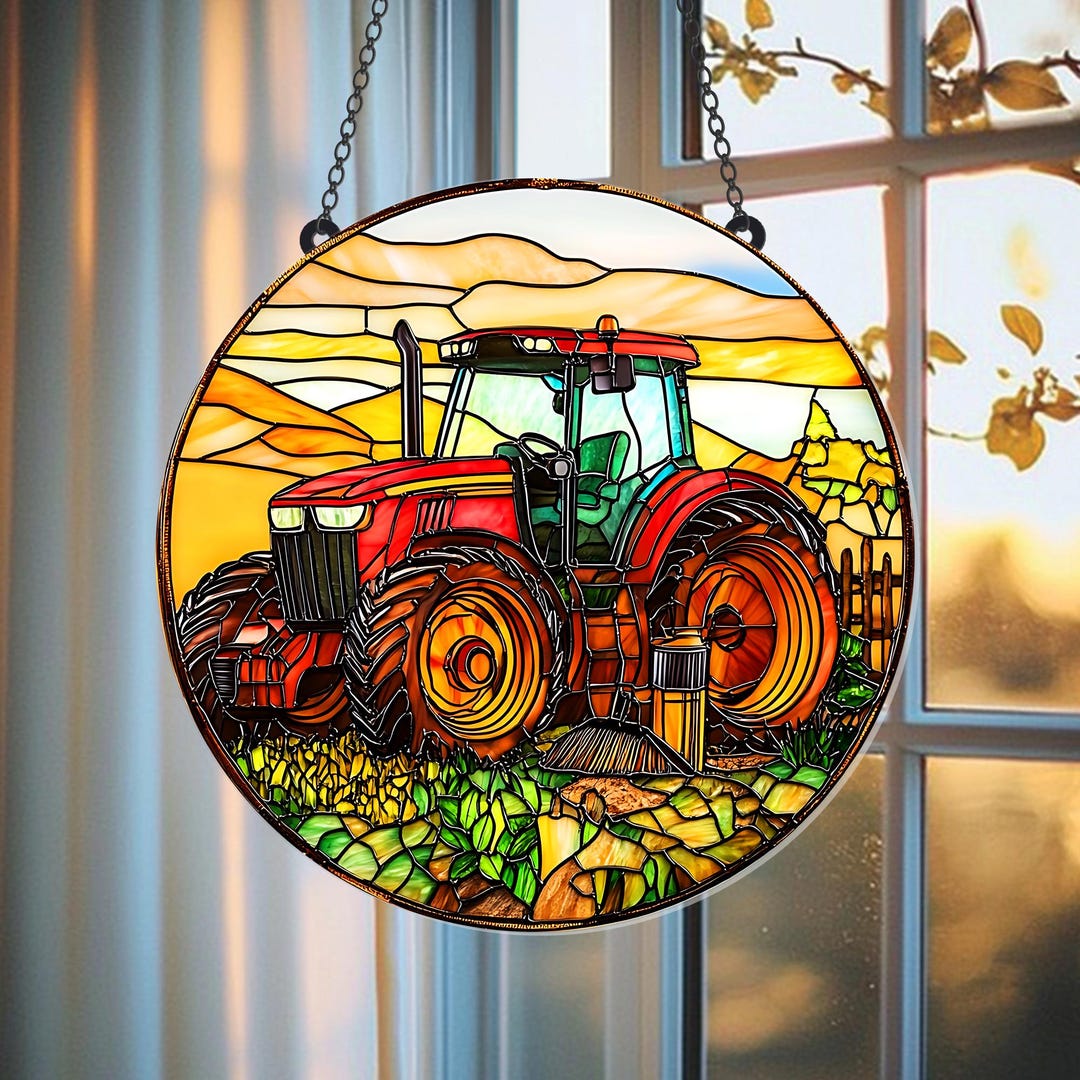 Custom Tractor Suncatcher Acrylic Window Hanging, Faux Stained Glass ...