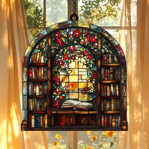 Library Bookshelf ACRYLIC SUNCATCHER Library Window Hanging NOT Glass ...