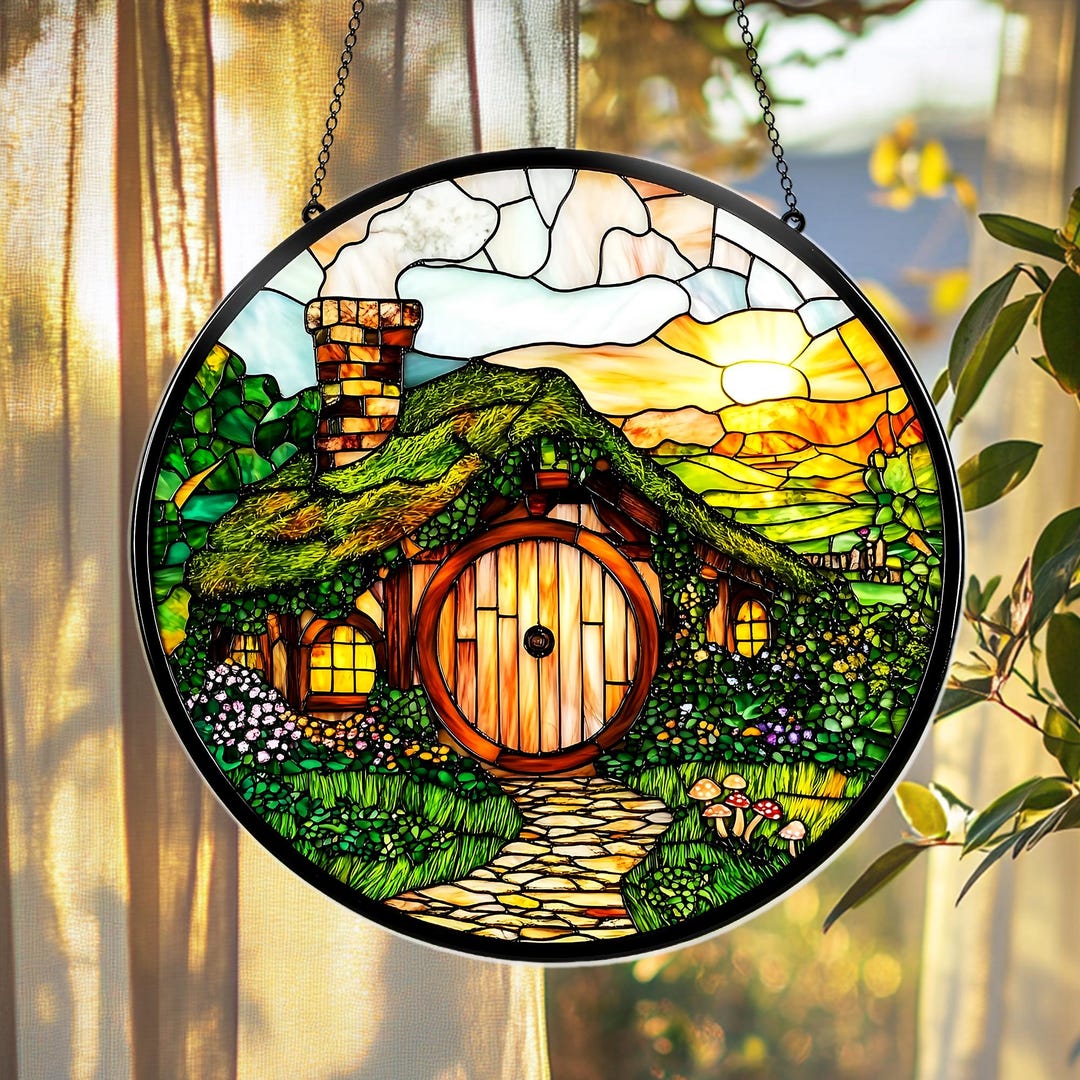 Hobbit House Suncatcher, Faux Stained Glass the Shire Window Hanging ...