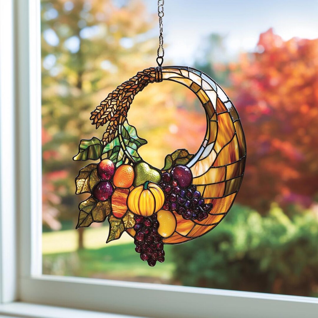 Cornucopia Suncatcher Acrylic Window Hanging Thanksgiving Sun Catcher ...