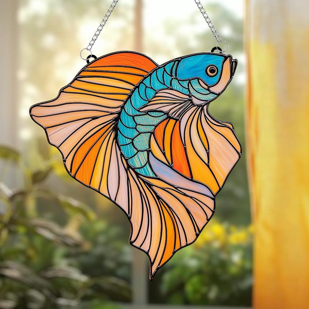 Betta Fish Faux Stained Glass Suncatcher, Vibrant Acrylic Window ...