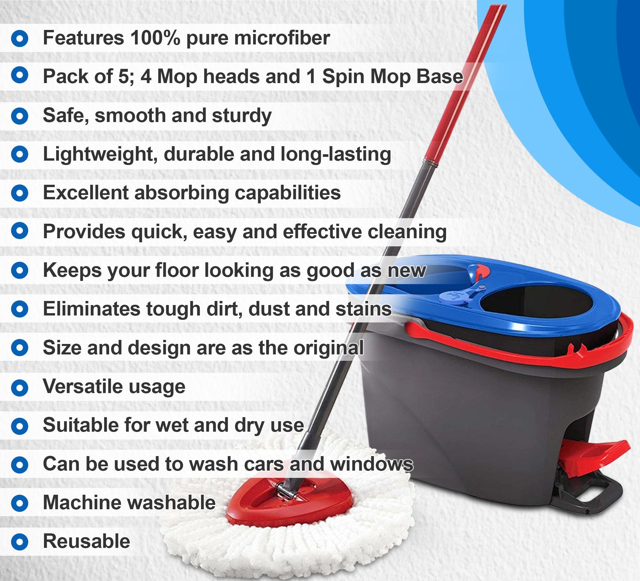 4 Pcs Spin Mop Head Replacement With 1 Triangle Spin Mop Replacement ...