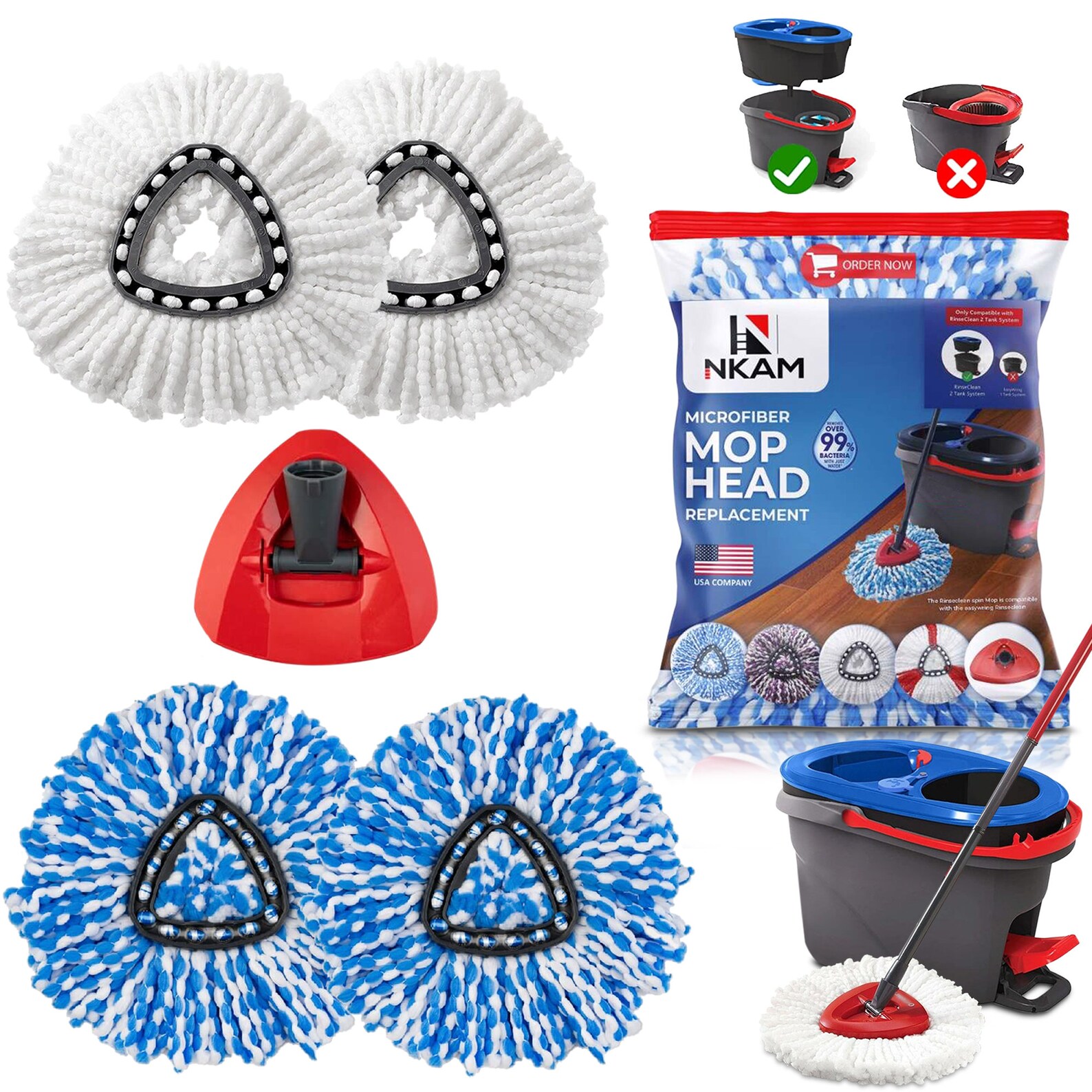 4 Pcs Spin Mop Head Replacement With 1 Triangle Spin Mop Replacement ...