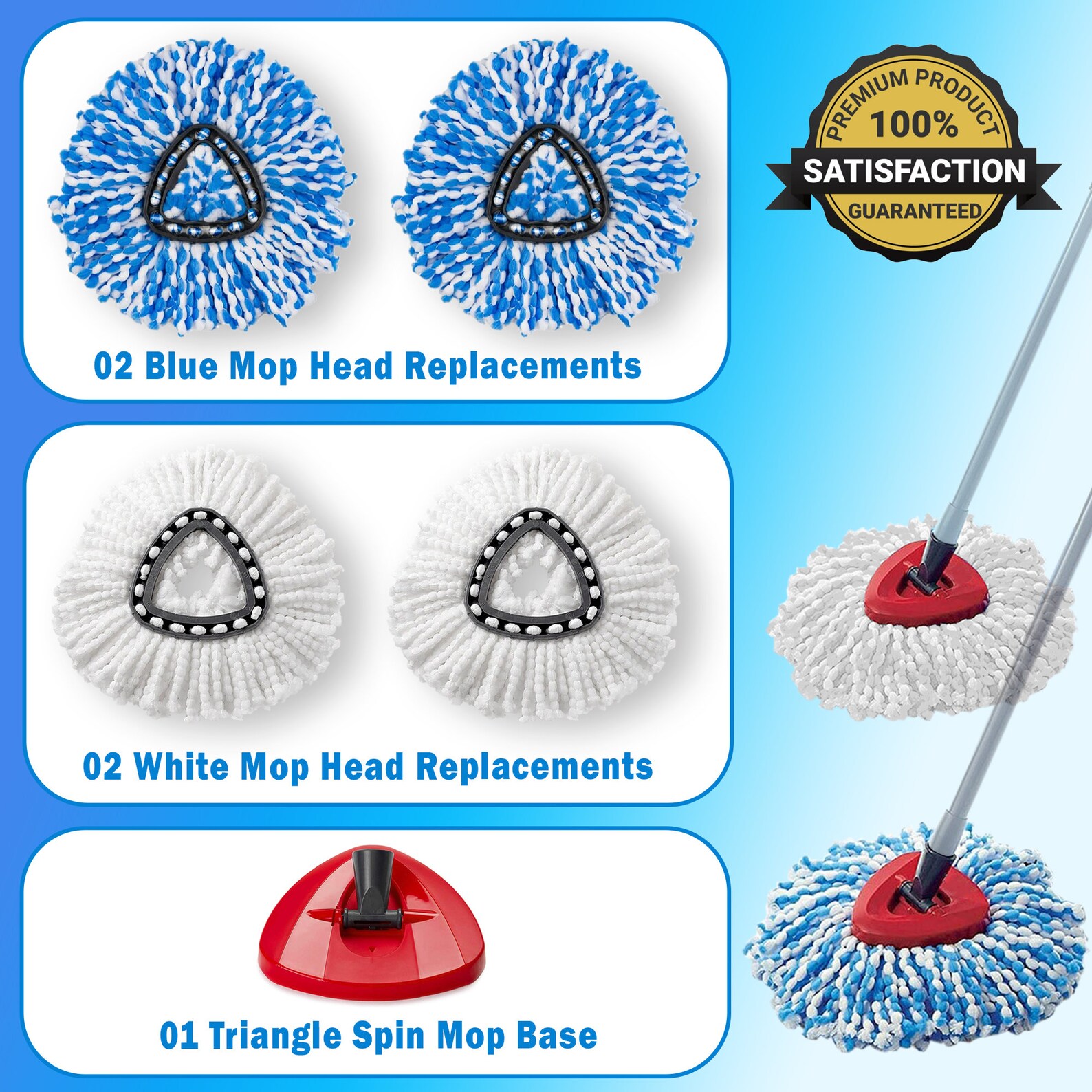 4 Pcs Spin Mop Head Replacement With 1 Triangle Spin Mop Replacement ...