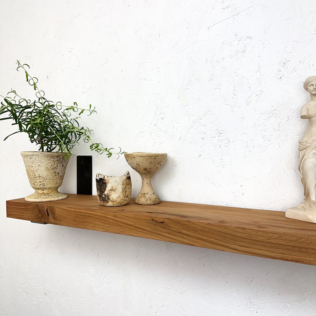 Rustic Oak Floating Shelf Made of Character Grade Solid Oak Wood, 36mm ...
