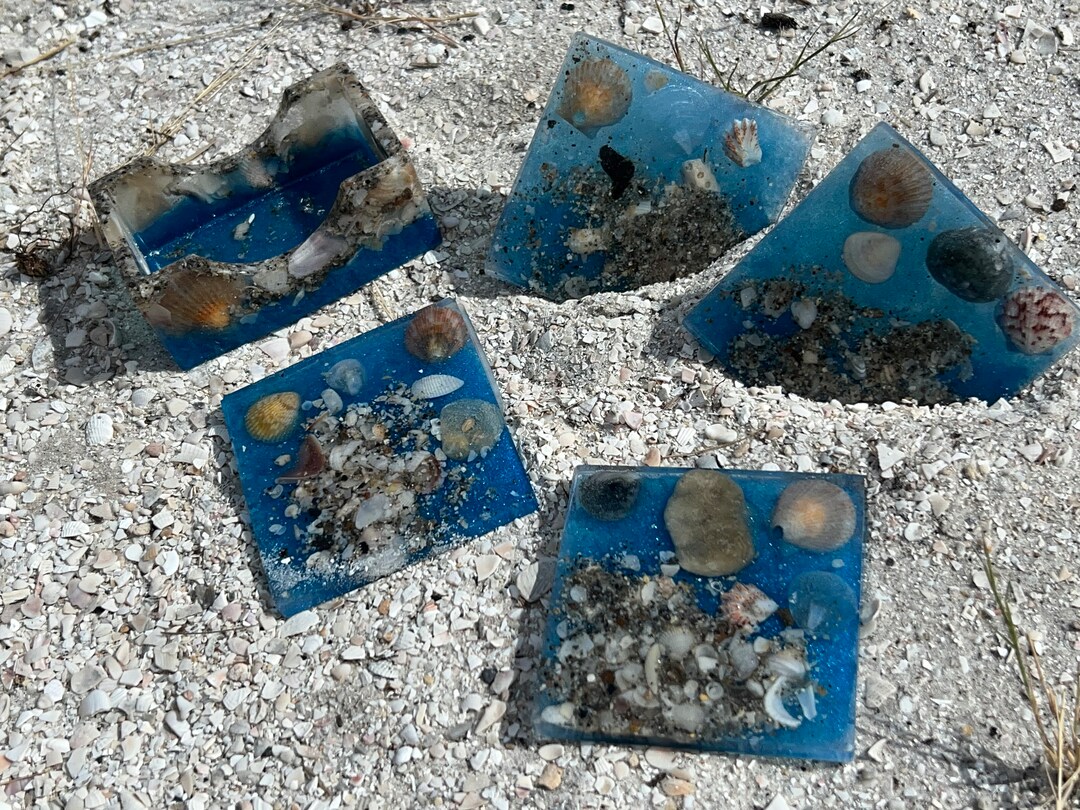 One of a Kind Seashell Coaster Set - Etsy