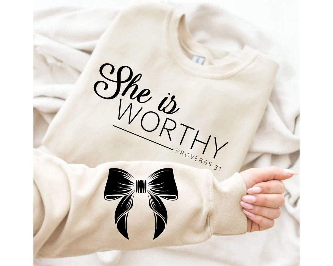 She is Worthy Bow Svg, Coquette Svg, Girly Faith Svg, Sleeve Svg, Women ...
