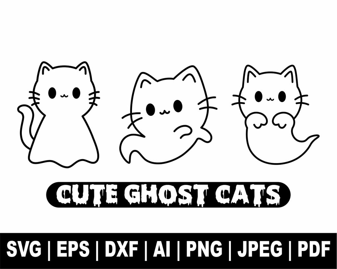 Сute Ghost Cats SVG PNG, Halloween Cat Svg, Ghost Cat Svg, Cat Lovers ...
