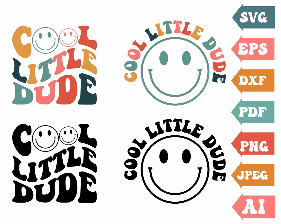 Retro Groovy Smiley Face SVG: Wavy Design, Cricut Silhouette Cut Files ...