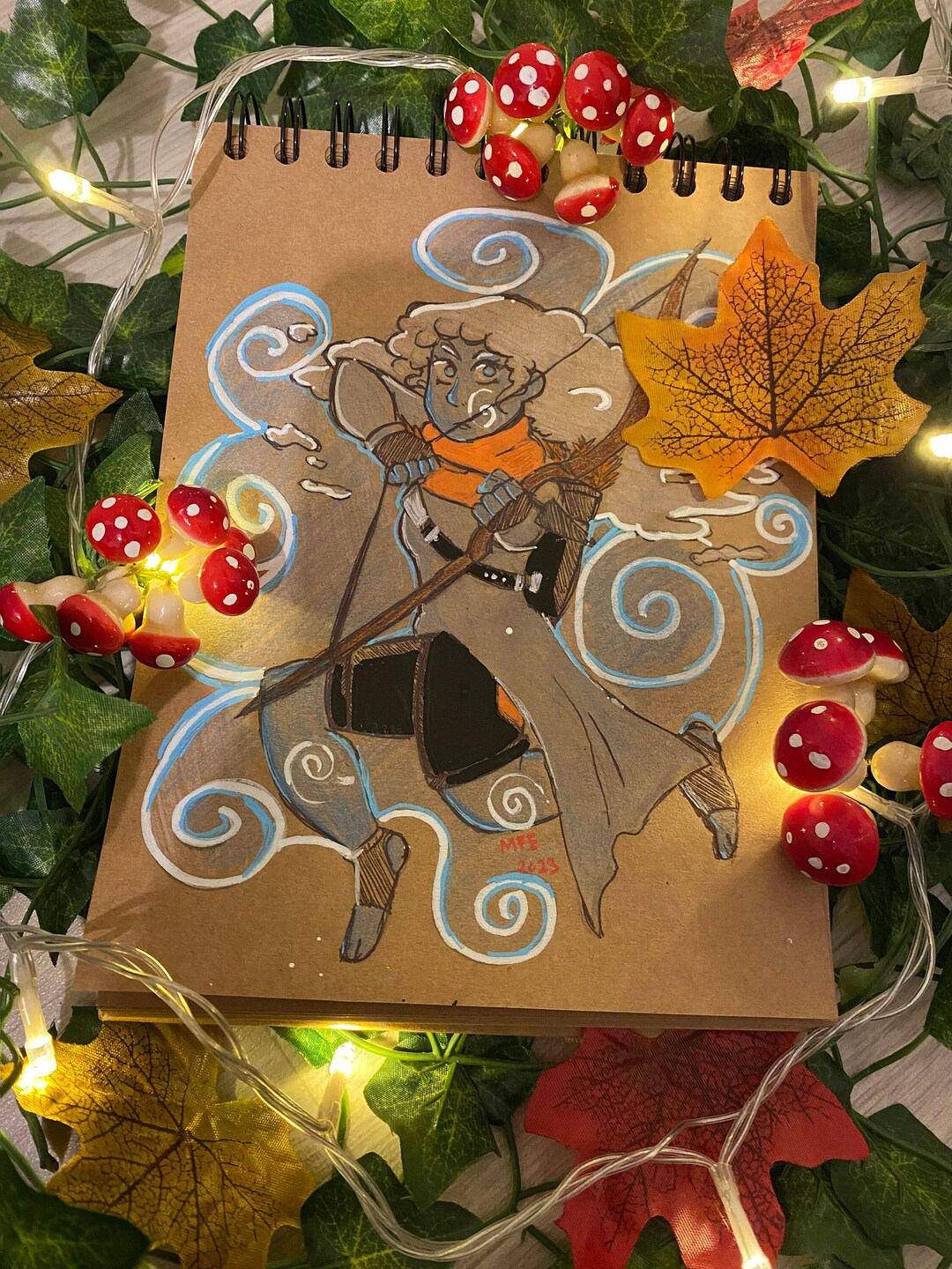 Original Ink Pen and Coloured Pencil Fantasy Illustration Air Elemental ...