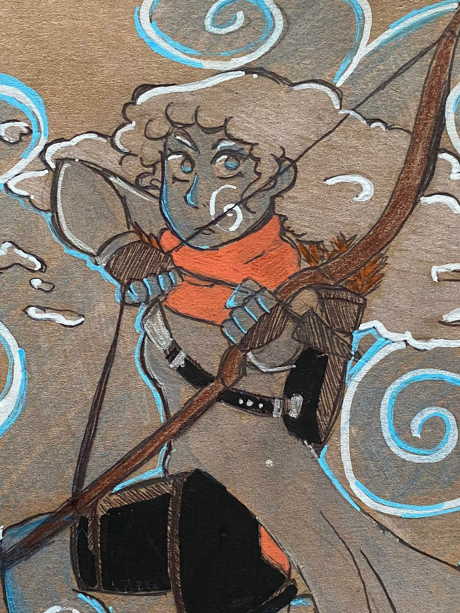 Original Ink Pen and Coloured Pencil Fantasy Illustration Air Elemental ...