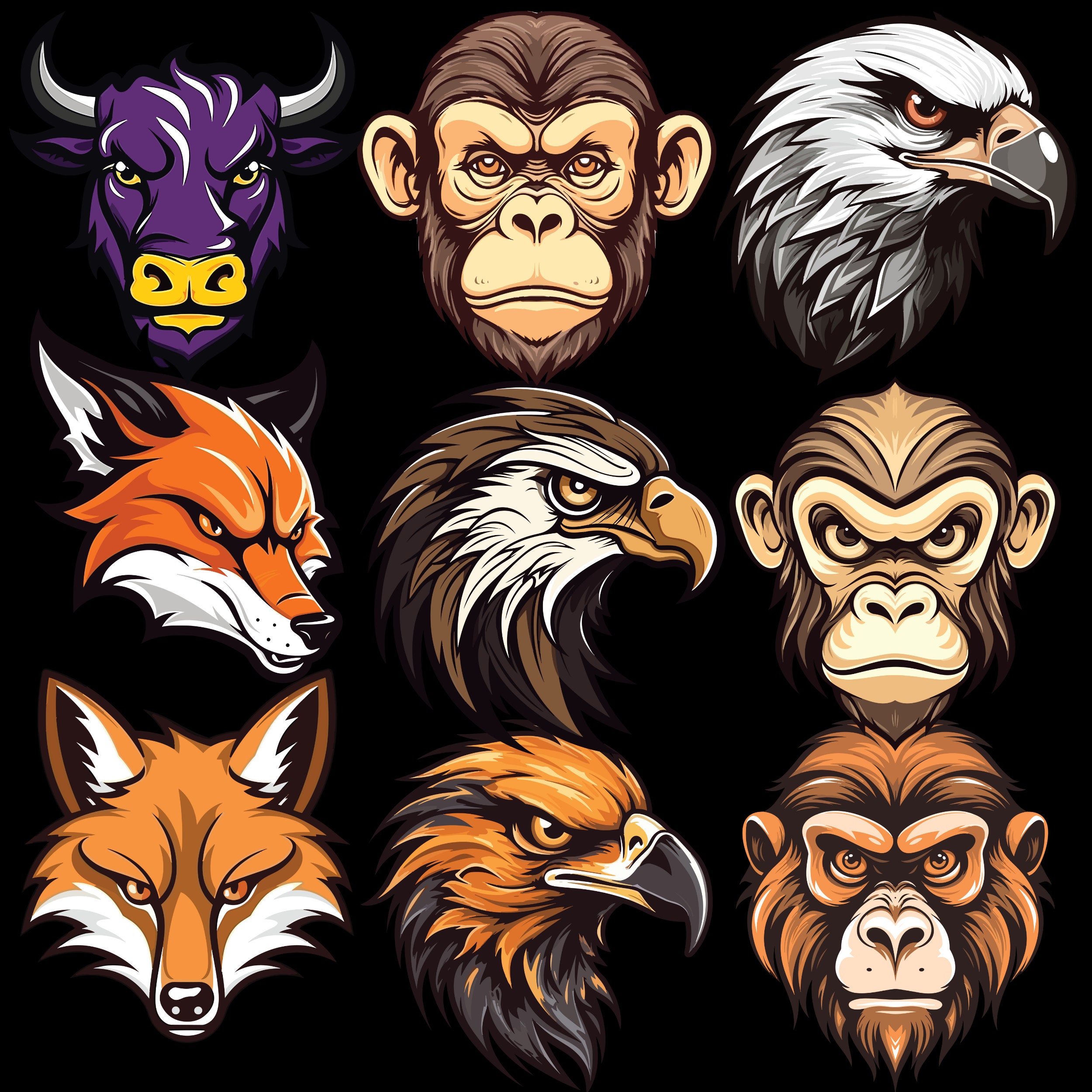 50 Animal Mascots Bundle 1 T-shirt Design Pop Culture - Etsy