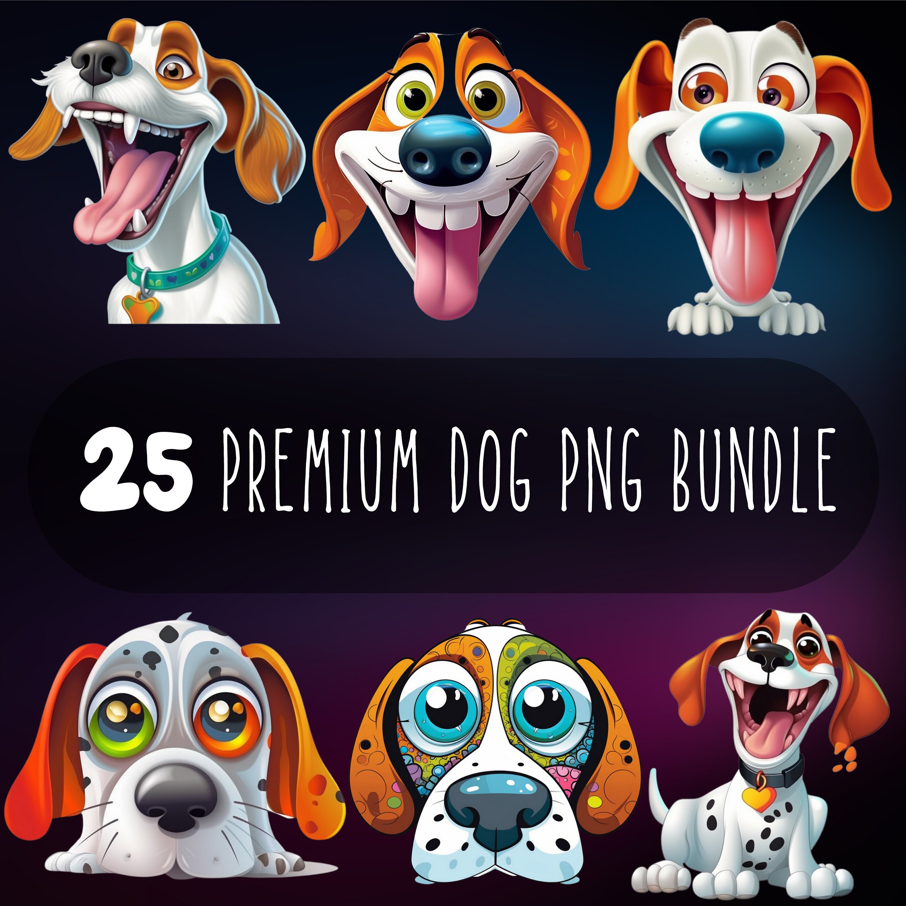 25 Dog Illustration PNG Bundle Fur Art Dog Lover Design Pet Tshirt Dog ...