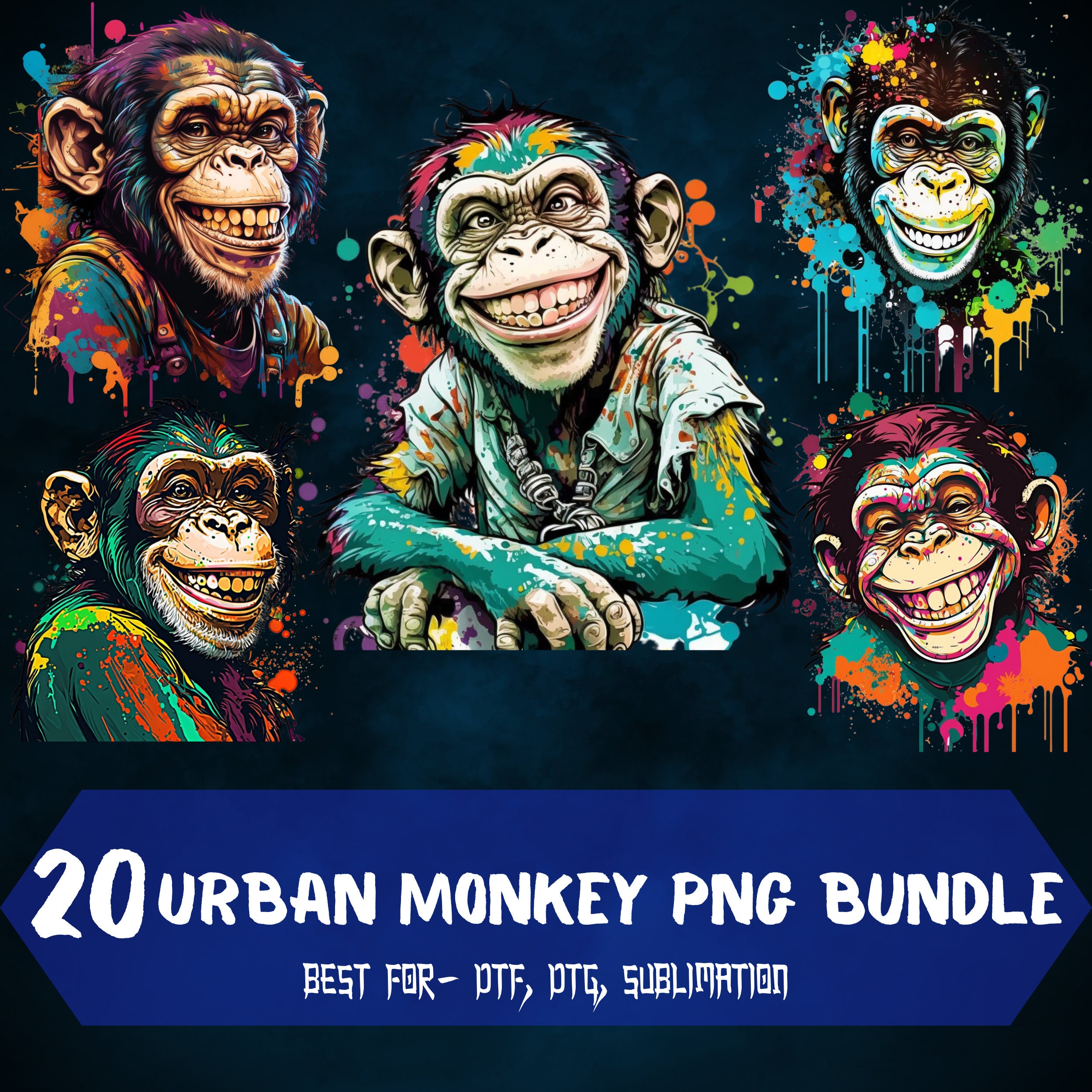 20 Urban Monkey Design Quirky Art Digital Download Urban Shirt Designs ...