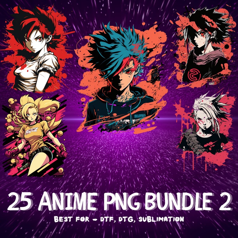 25 Anime Png Bundle 2 Anime Layered Svg Ready for dtg Direct to Garment ...