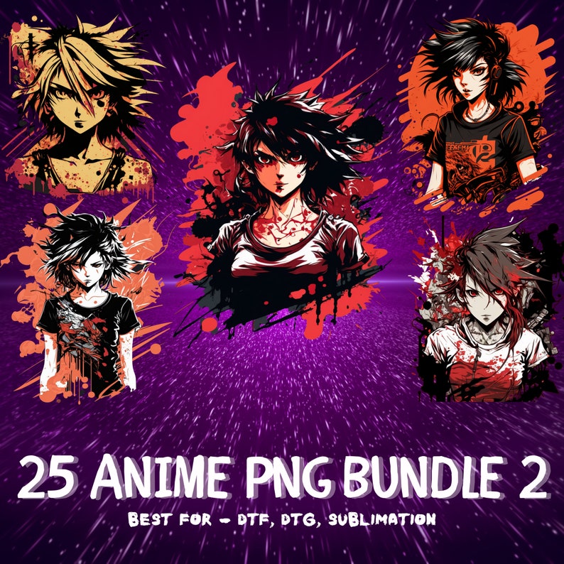 25 Anime Png Bundle 2 | Anime Layered Svg | Ready for (dtg) Direct to ...