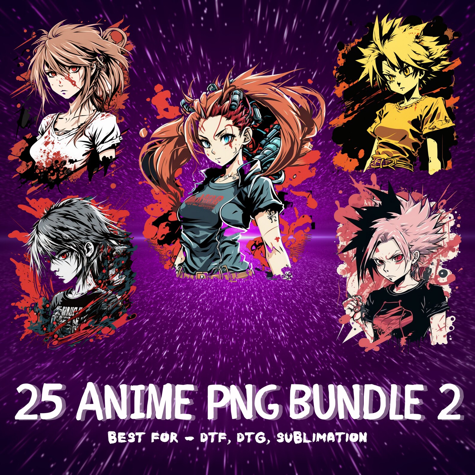 25 Anime Png Bundle 2 Anime Layered Svg Ready for dtg Direct to Garment ...