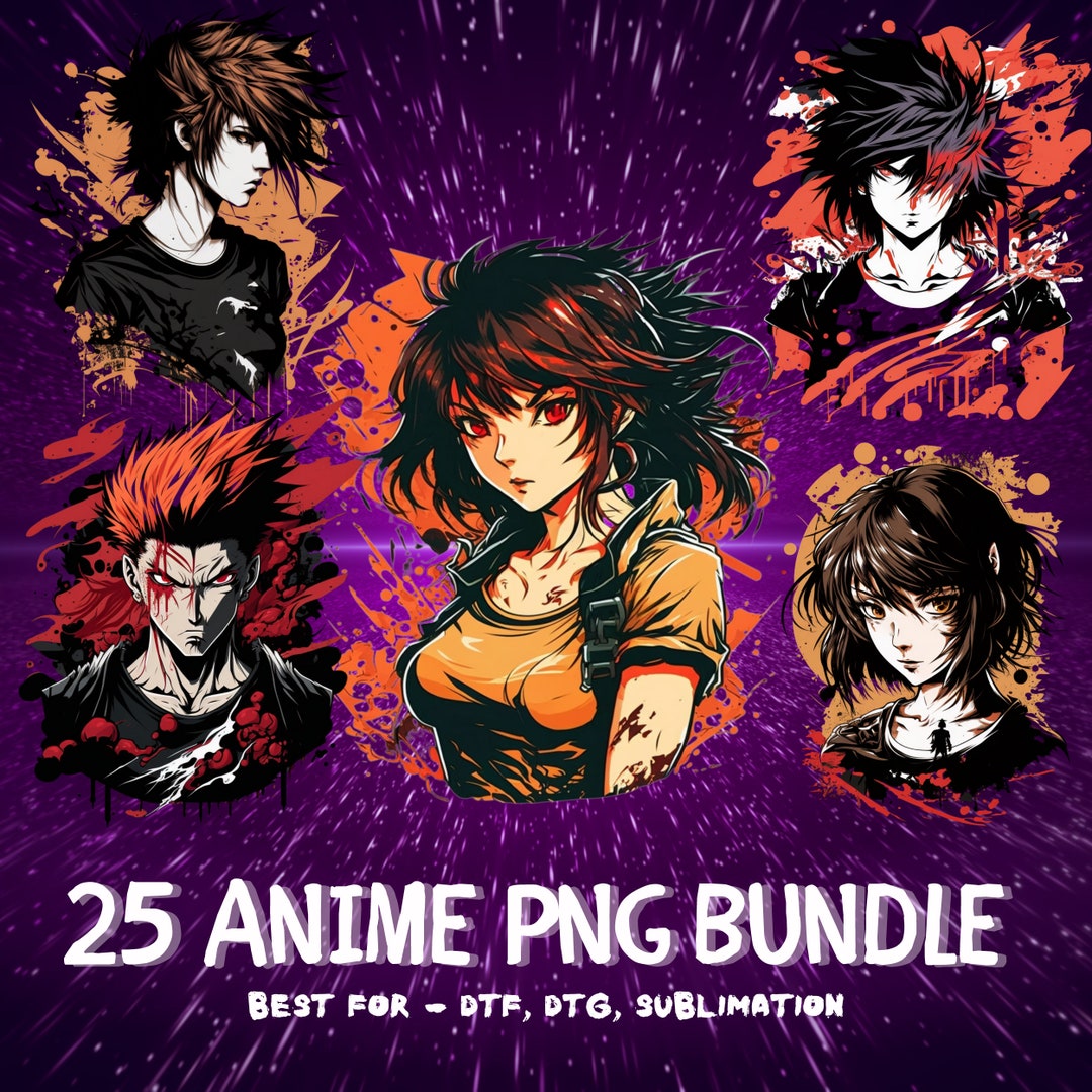 25 Anime Png Bundle Anime Layered Svg Ready for dtg Direct to Garment ...